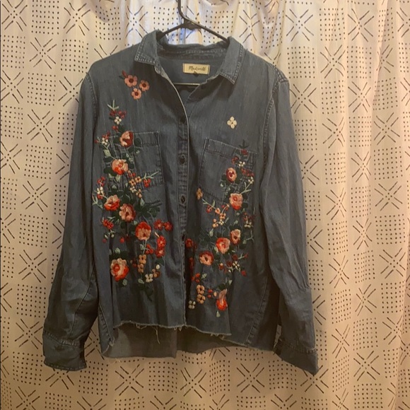 Madewell | Tops | Madewell Button Up Embroidered Blouse Raw Hem | Poshmark